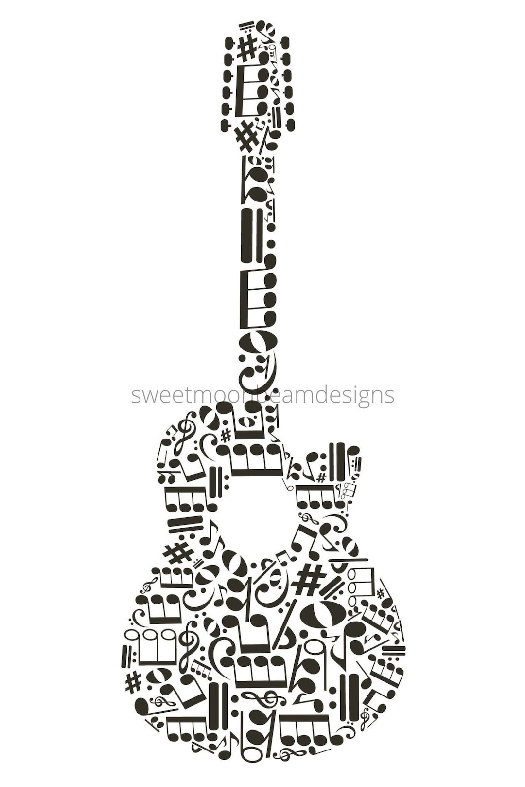 Acoustic Guitar With Musical Notes Clipart Rock Cricut Guitar SVG PNG ...
