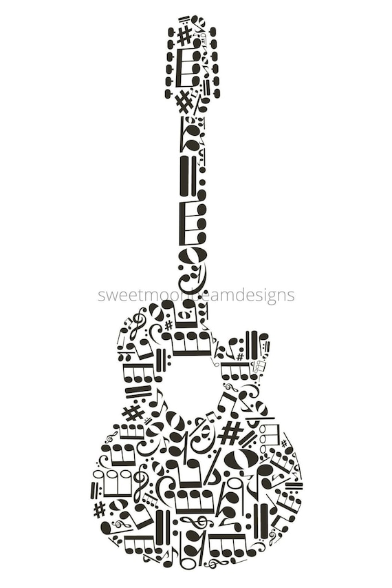 Acoustic Guitar With Musical Notes Clipart Rock Cricut Guitar - Etsy