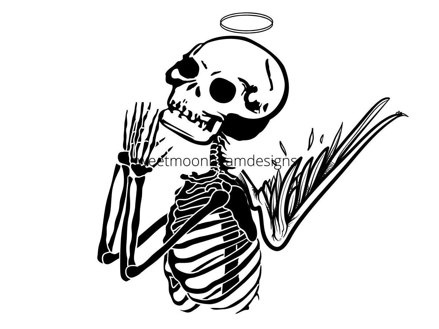 Praying Skeleton With Halo Clipart SVG PNG JPG Cricut Vector Heaven ...