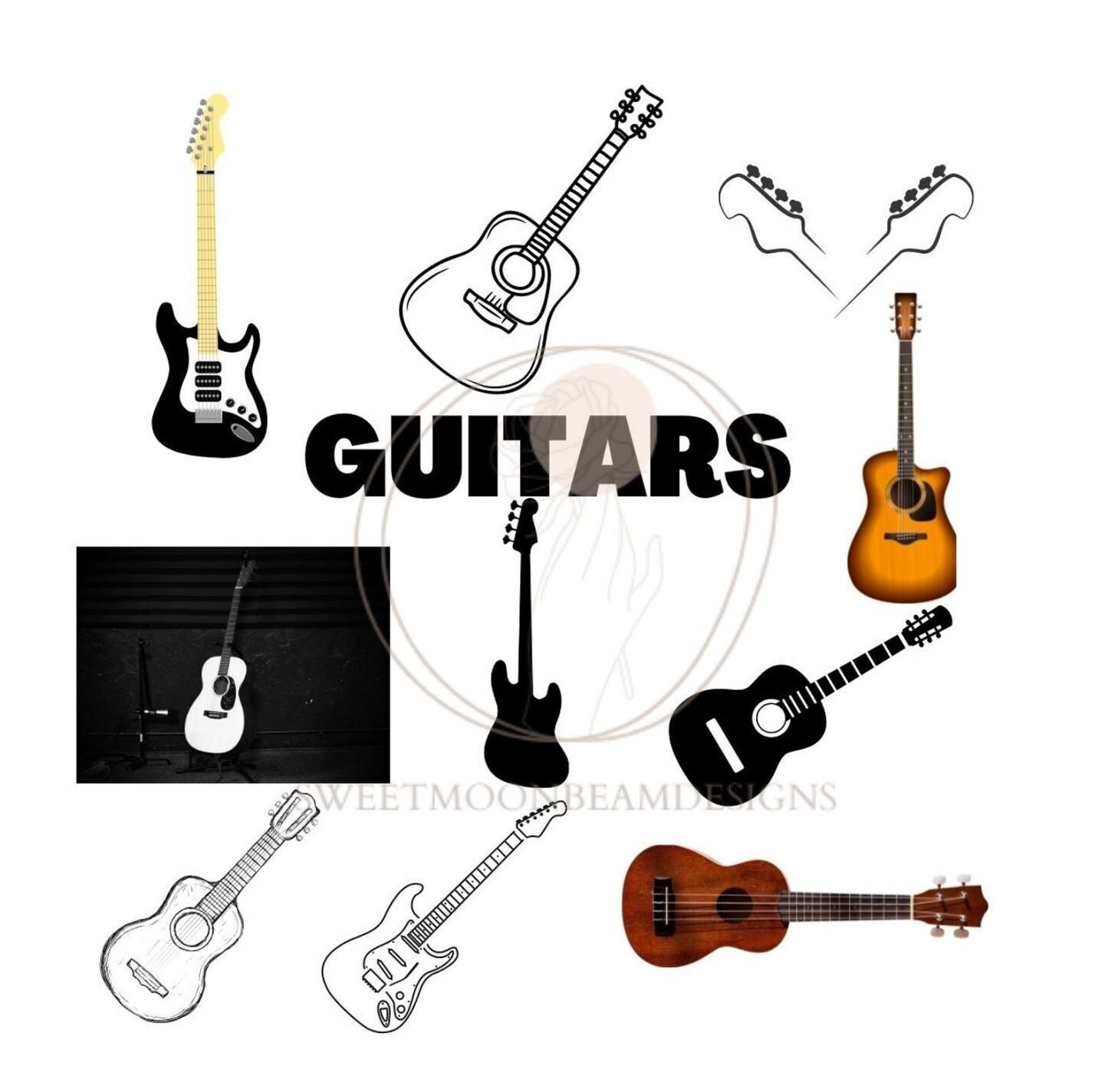 Guitar 10 Designs Electric Acoustic Guitarist Clip Art Cricut Guitar ...