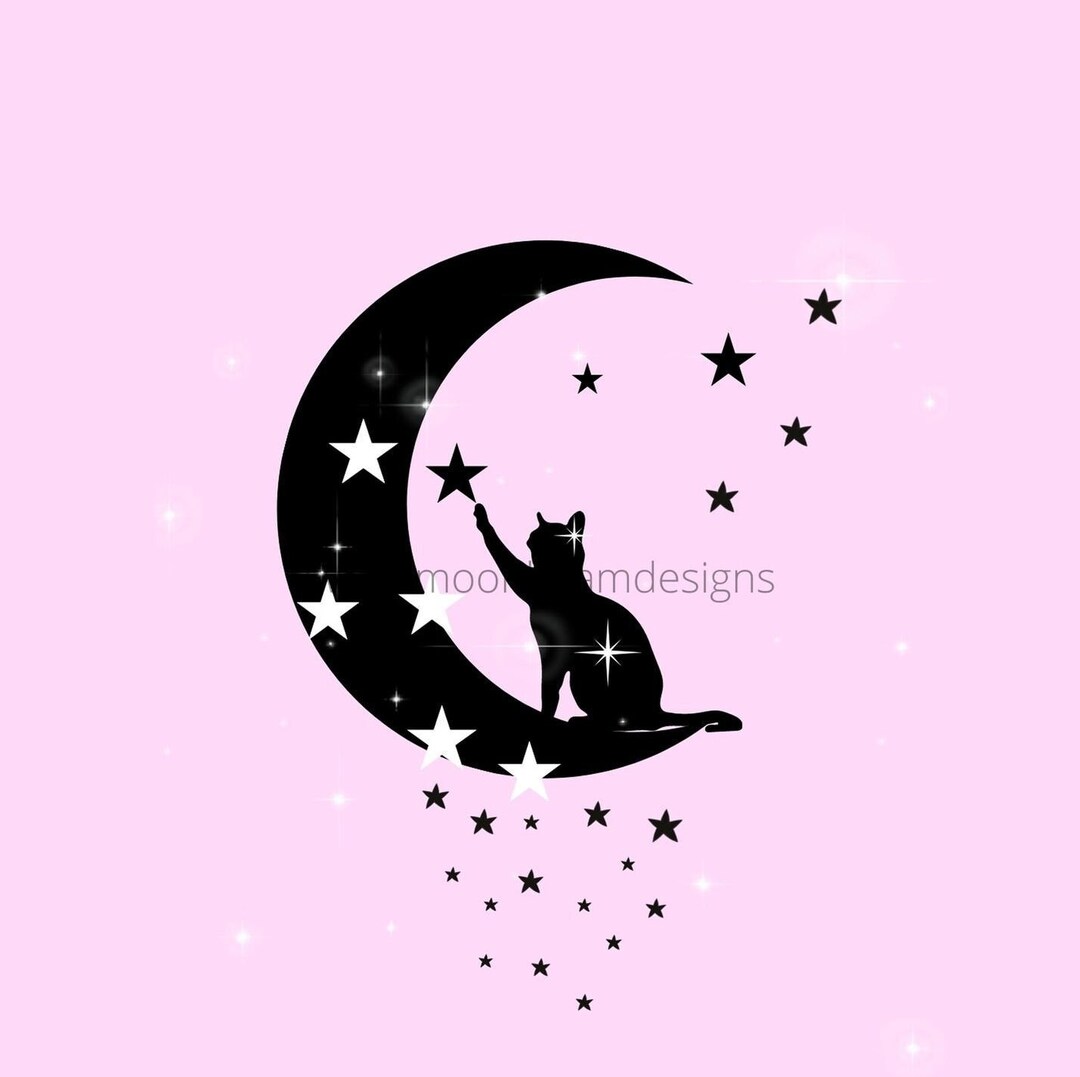 Cat on Crescent Moon Clipart Cricut Template SVG PNG JPG Vector Cut ...