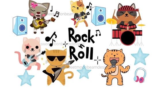 Rock N Roll Cats Clipart SVG PNG JPG Birthday Party Cricut - Etsy