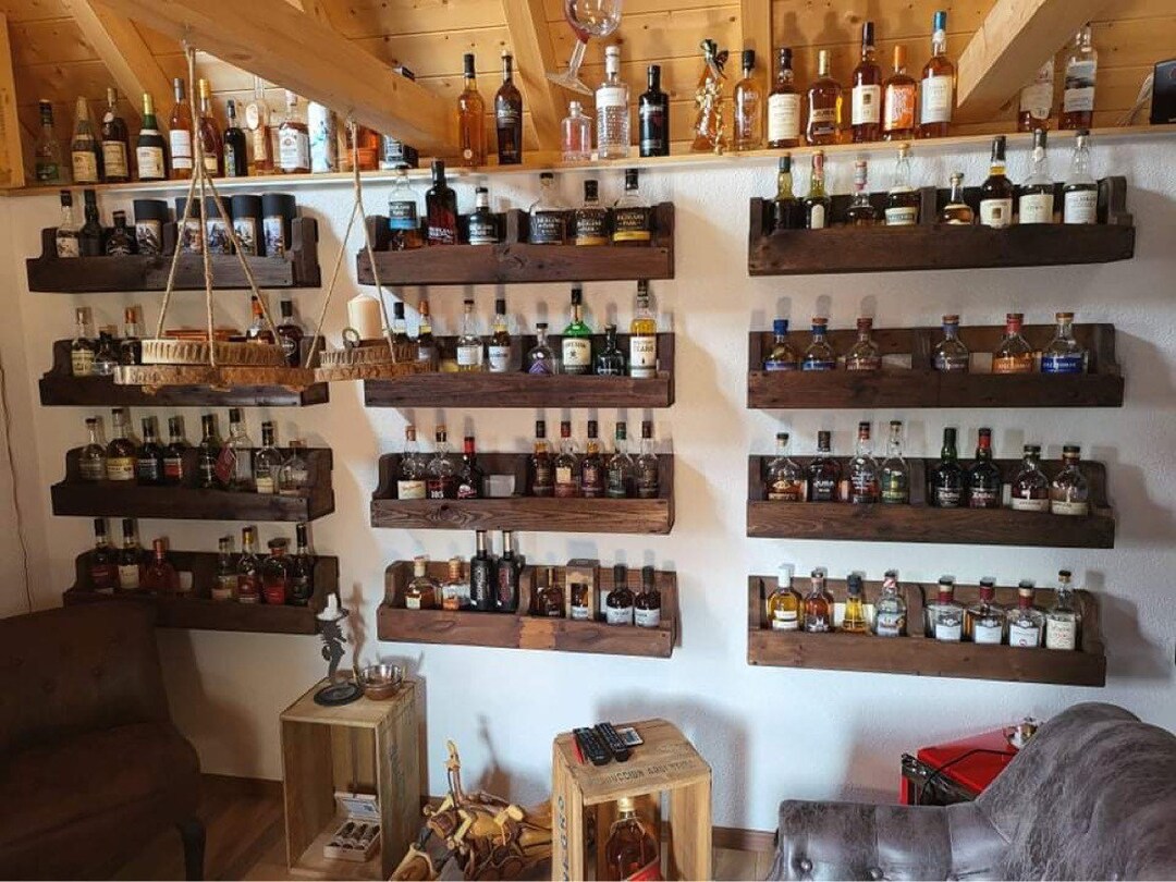 Handmade Whiskey Rack 110 Cm Wide WITHOUT Glass Hangings in Desired ...