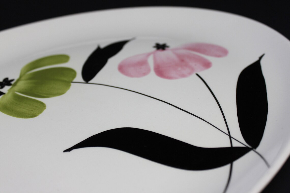 Vintage Stetson White Oval Hand-painted Floral Platter; Pink, Green ...