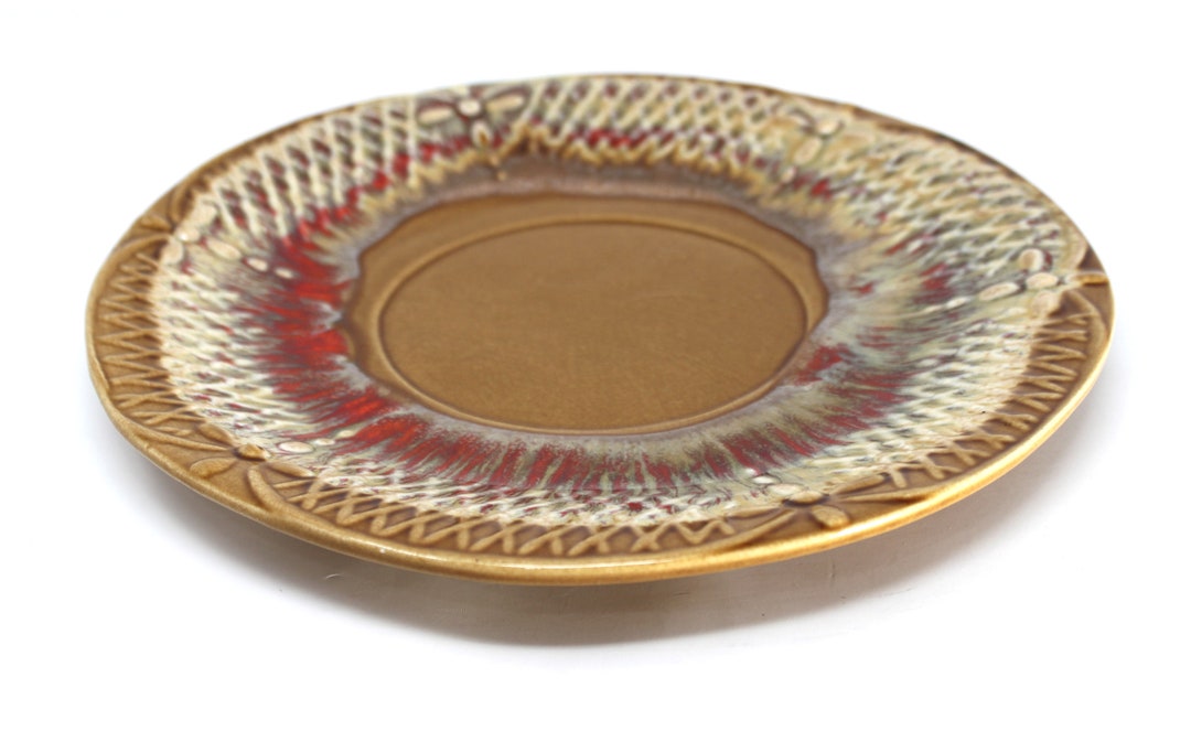 Vintage Marcia of California Large Brown, Red, and Cream Drip Platter ...
