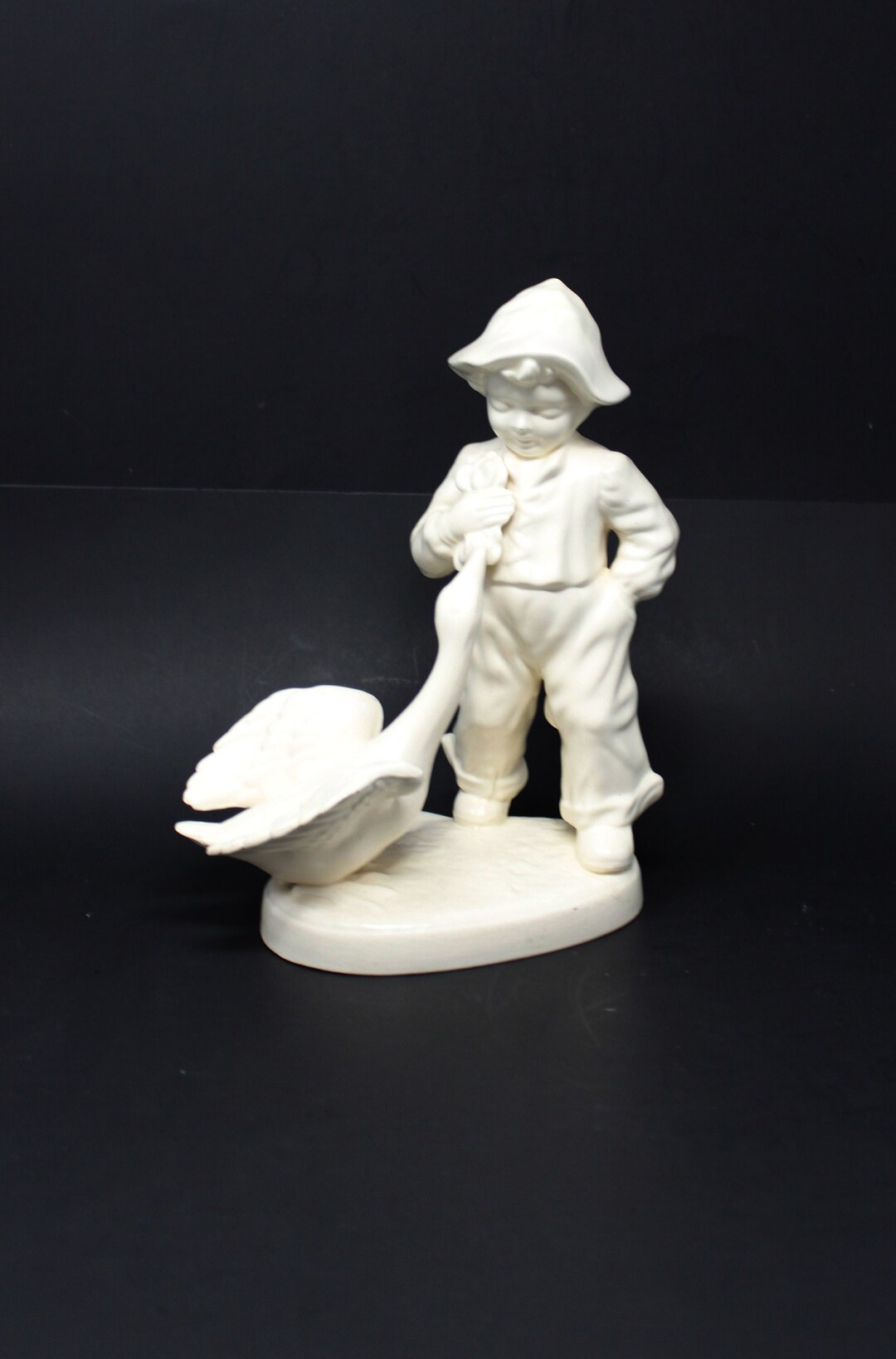 White Vintage Ceramic Boy With Goose Figurine, J. S., 1979 - Etsy