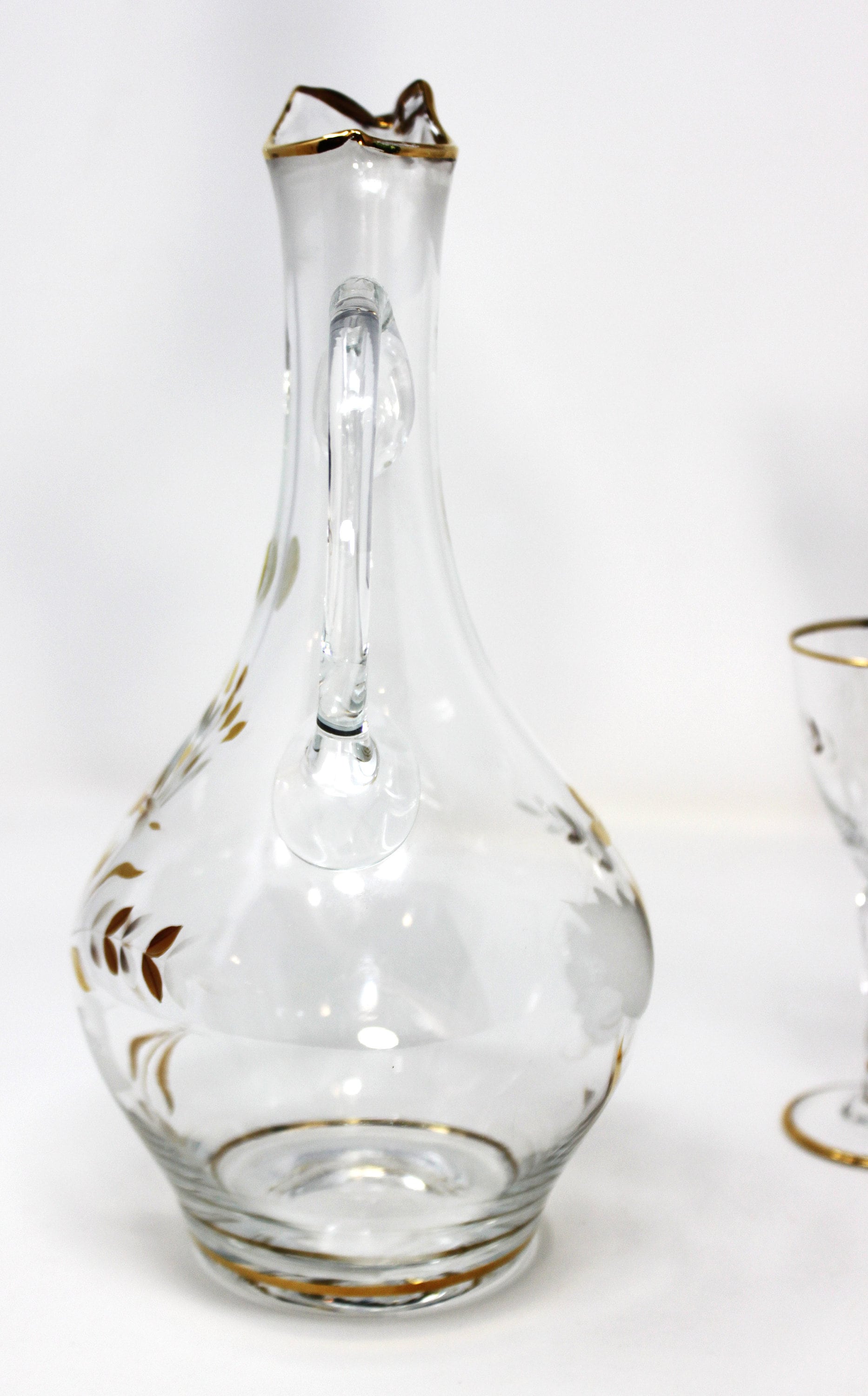 Vintage Romanian roumanian Clear Glass Decantur Set With 4 Goblets ...