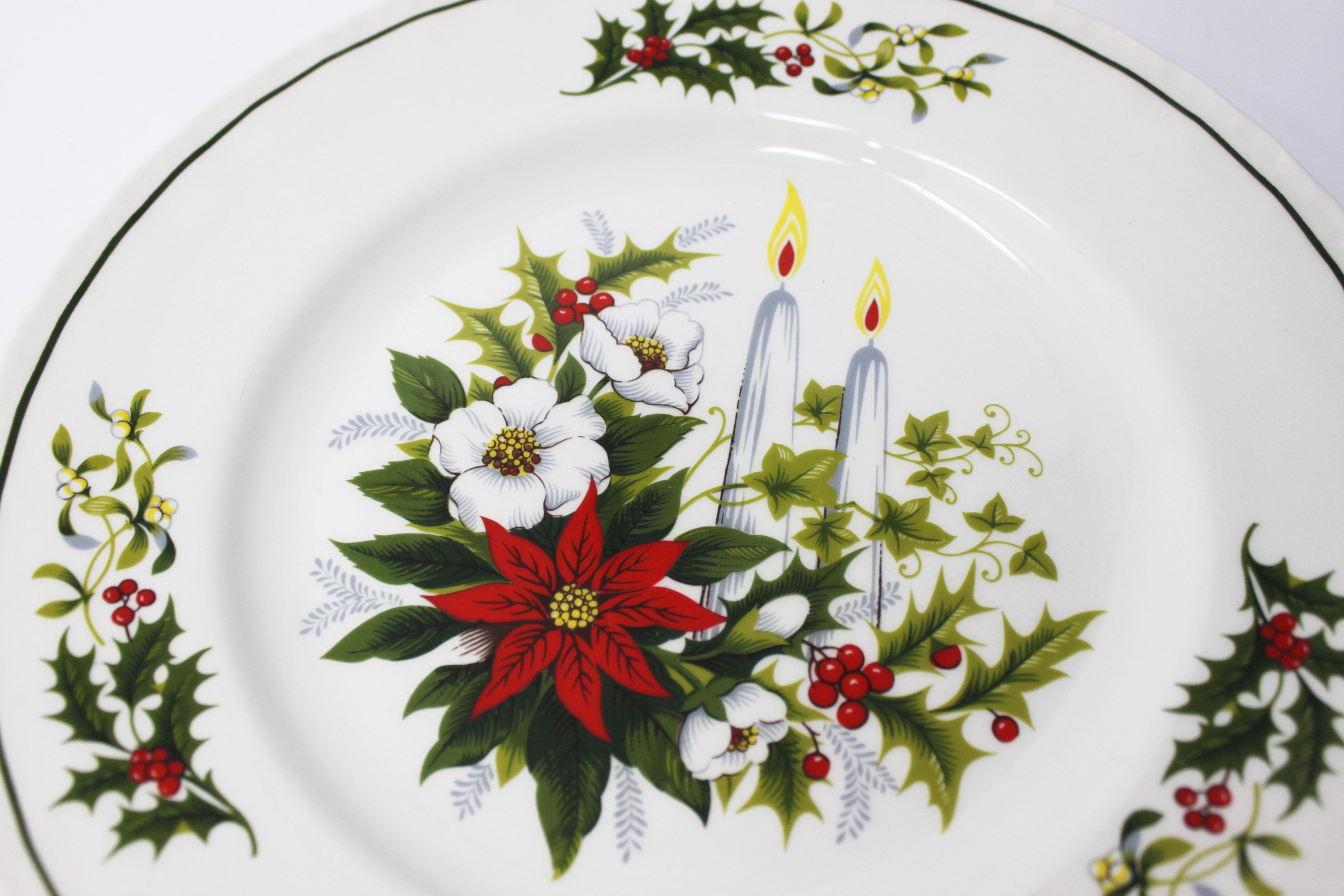 8 Vintage Royal Tudor Grindley of Stoke Poinsettia, Holly, and Candle ...
