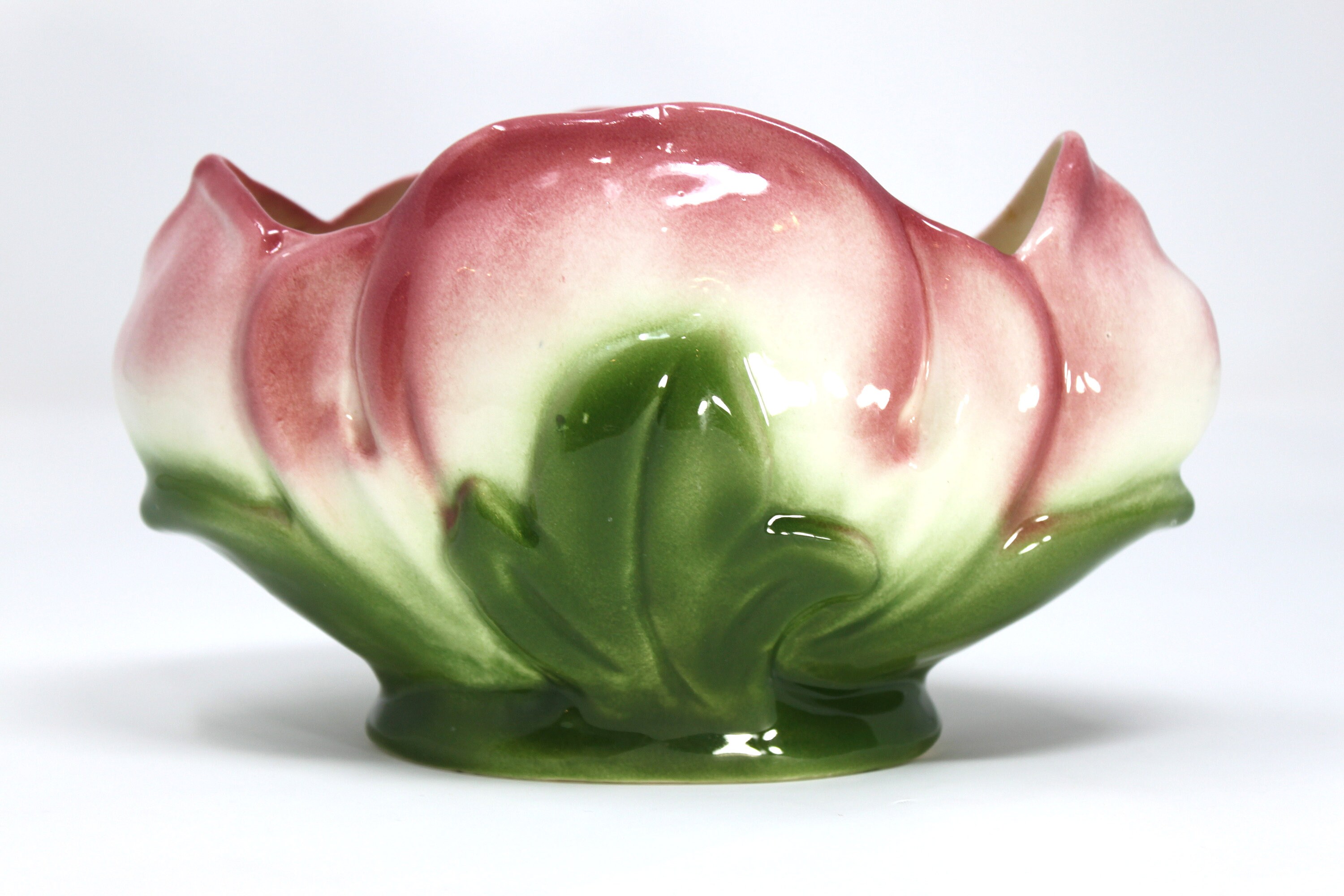Vintage Oblong Soft Pink Ceramic Rosebud Planter Green Leaves - Etsy