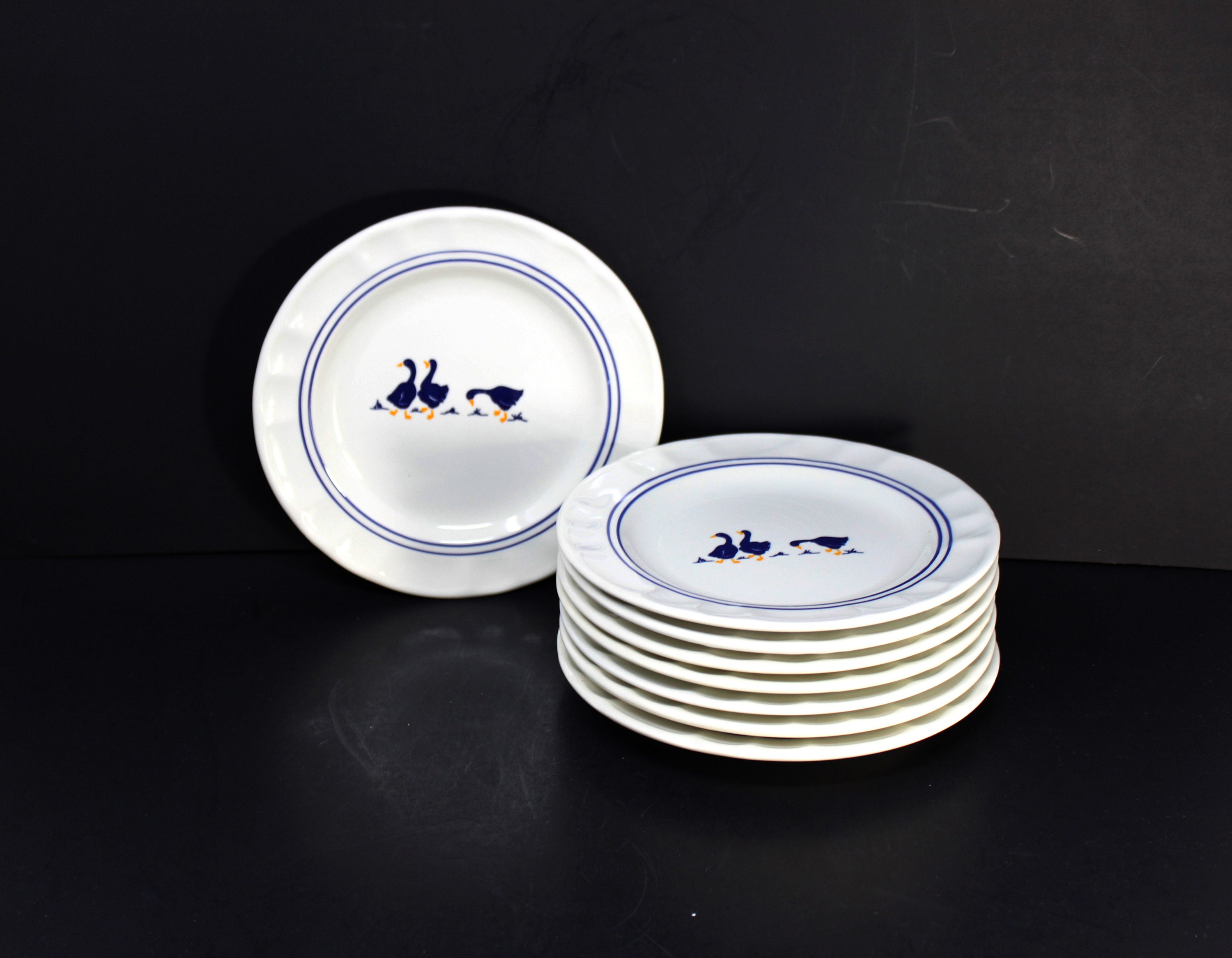 8 Vintage Ceramica Castellania Italian Blue Goose Salad Plates Blue ...