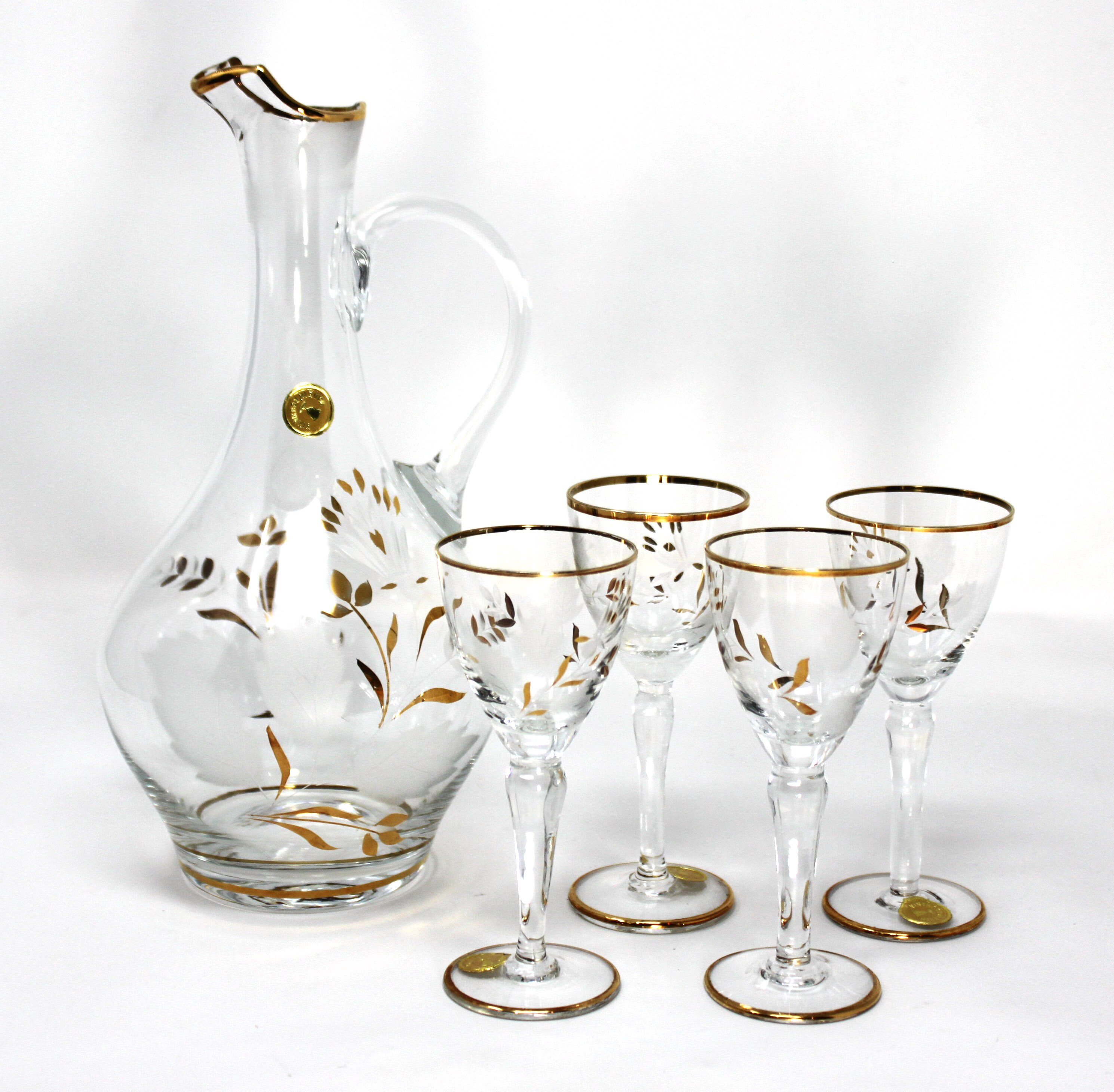 Vintage Romanian roumanian Clear Glass Decantur Set With 4 Goblets ...