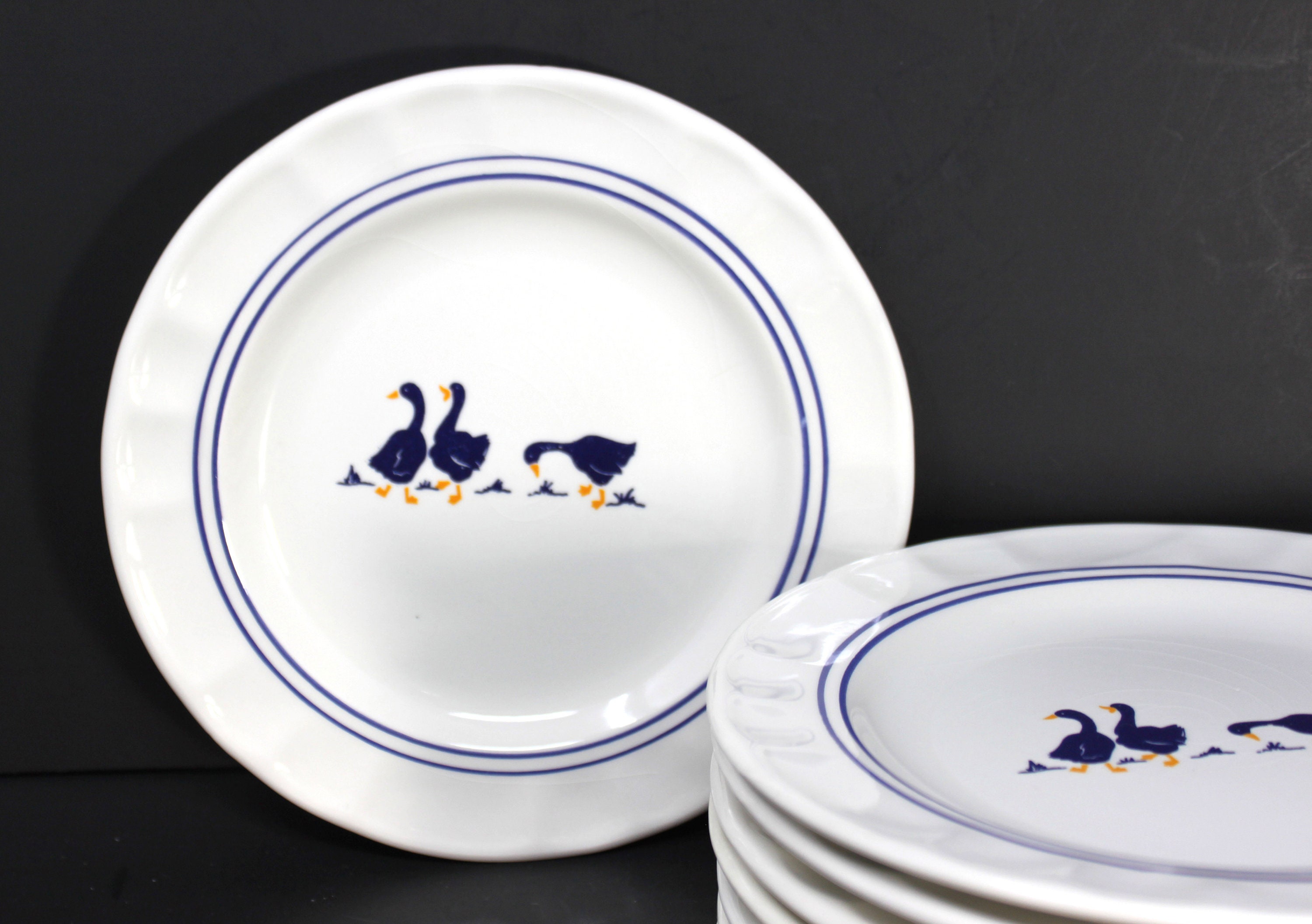 8 Vintage Ceramica Castellania Italian Blue Goose Salad Plates Blue ...