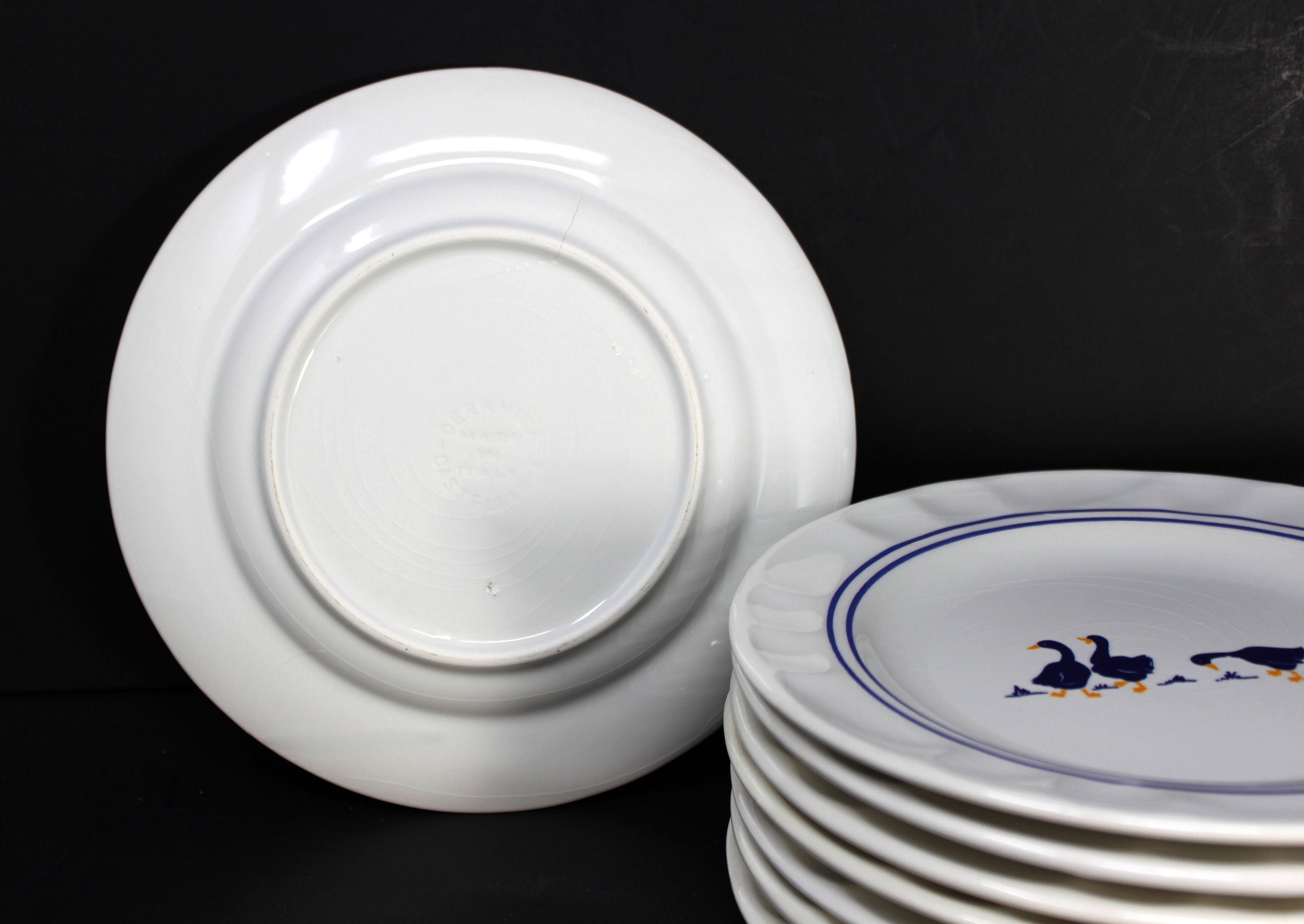 8 Vintage Ceramica Castellania Italian Blue Goose Salad Plates Blue ...