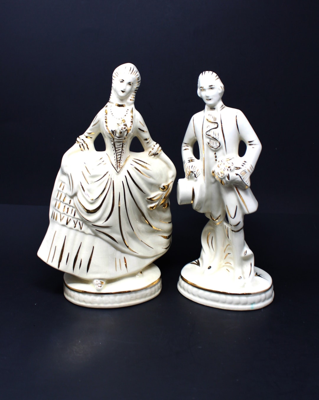Elegant White Ceramic Minuet Dance Couple Figurines With Gold Accents ...