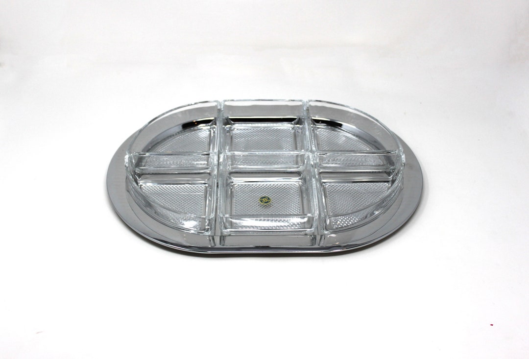 Vintage 7-piece Hoya Relish Tray; 2 Glass Square Pieces, 4 Triangular ...