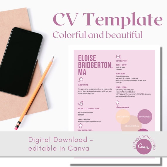 Resume Template for Canva // Colorful CV Template CV Design | Etsy