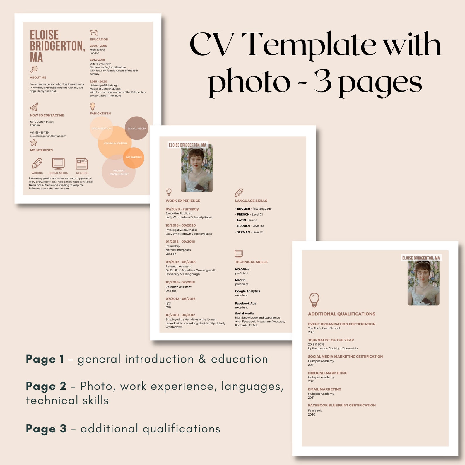 Aesthetic CV Template for CANVA // Creative Resume Template With Photo ...