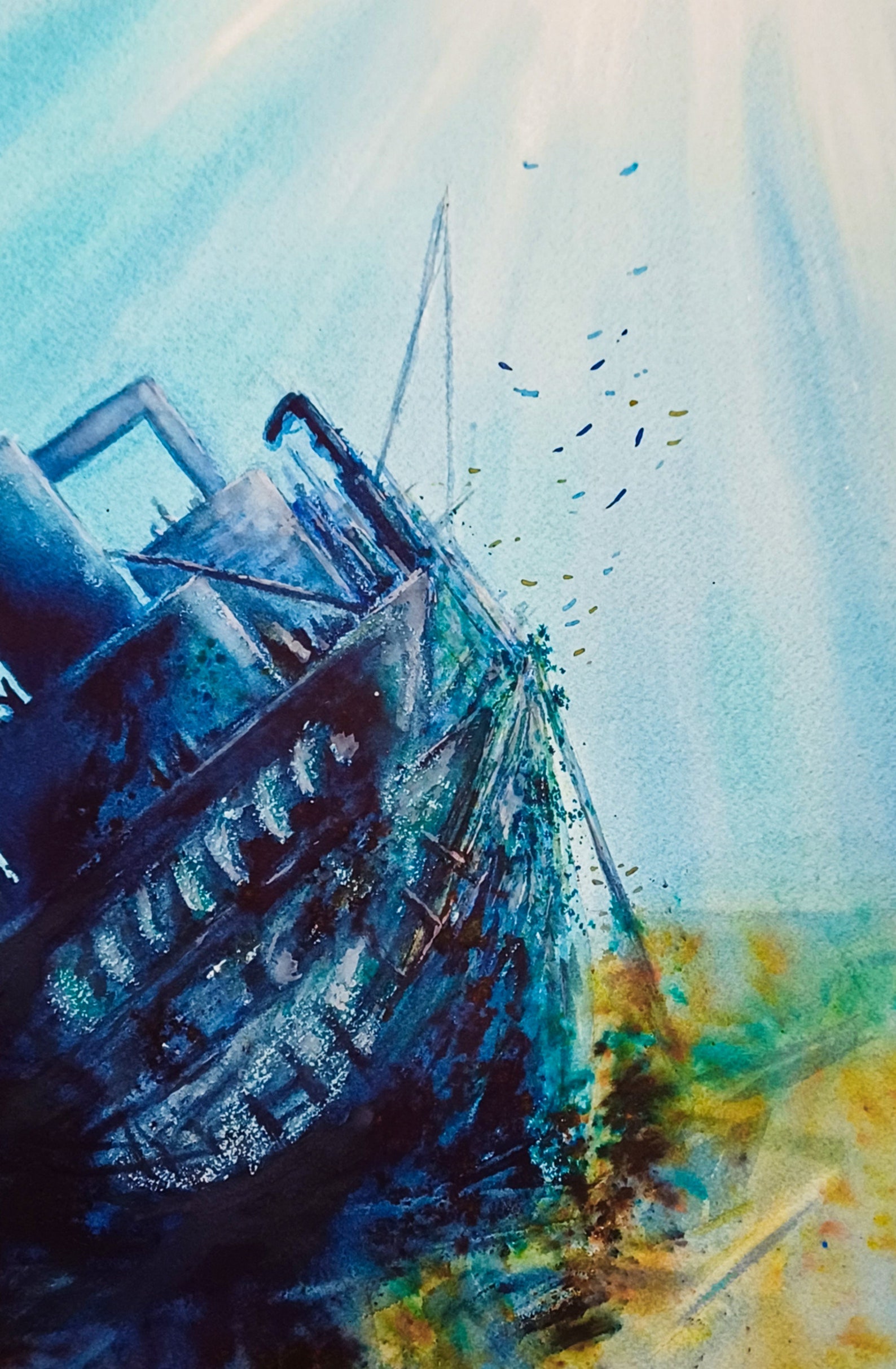 Shipwreck - Original Watercolor Painting, Scuba, Ocean Art, Beach Décor ...