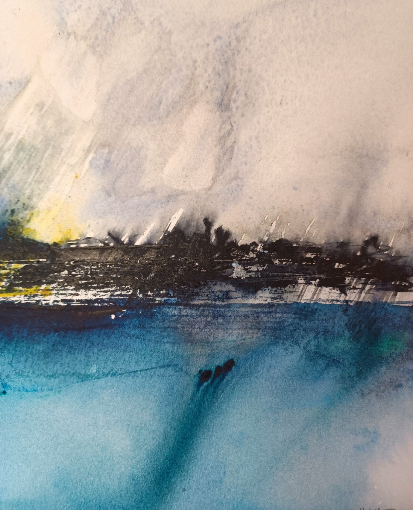 Abstract Rain Storm - Original Watercolor Painting, Impressionism ...