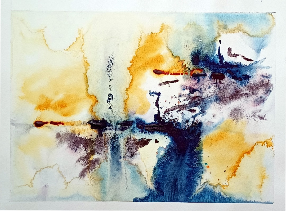 Abstract Watercolor - Original, Painting, Reflections, Landscape, Sky ...