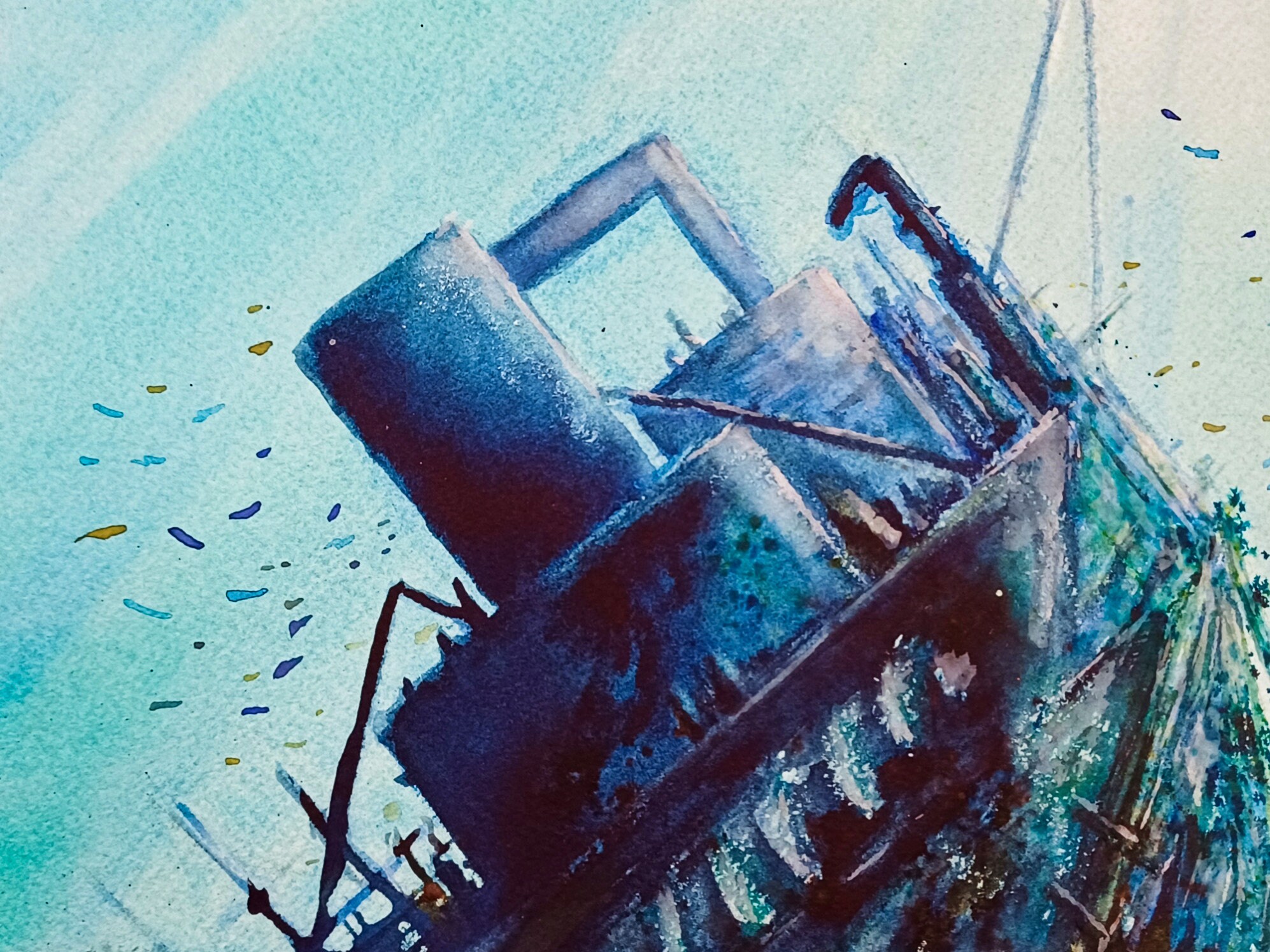 Shipwreck Original Watercolor Painting, Scuba, Ocean Art, Beach Décor ...