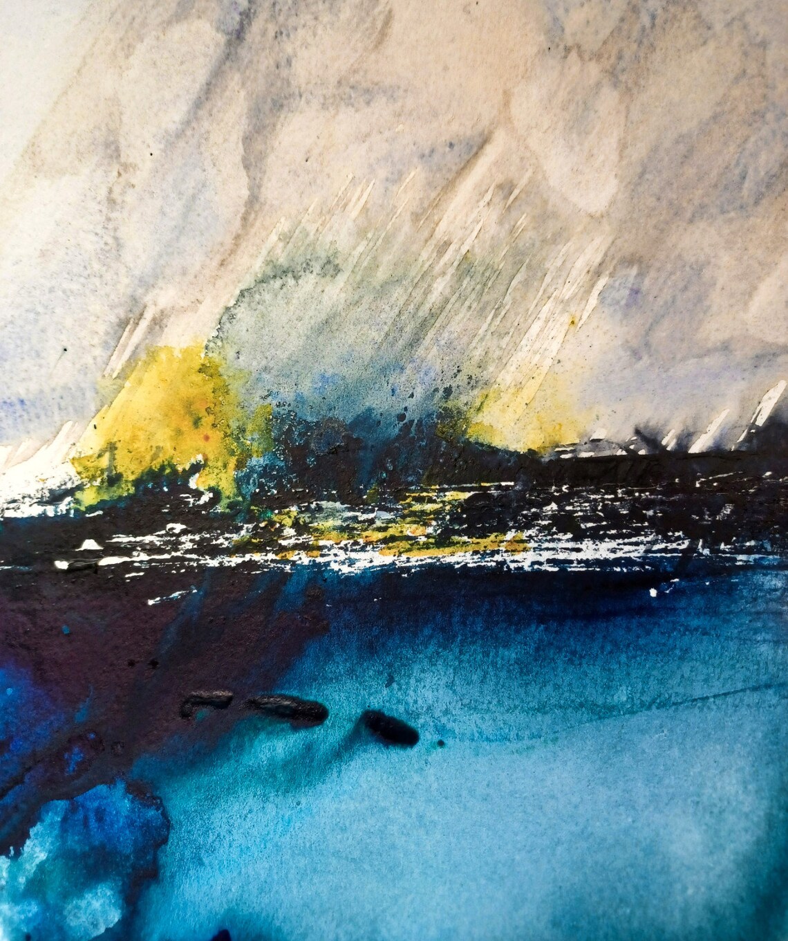 Abstract Rain Storm - Original Watercolor Painting, Impressionism ...