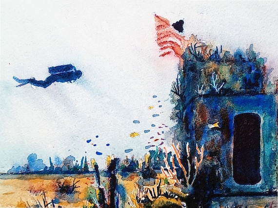 Scuba Wreck Original Watercolor Painting Duane Wreck Key - Etsy