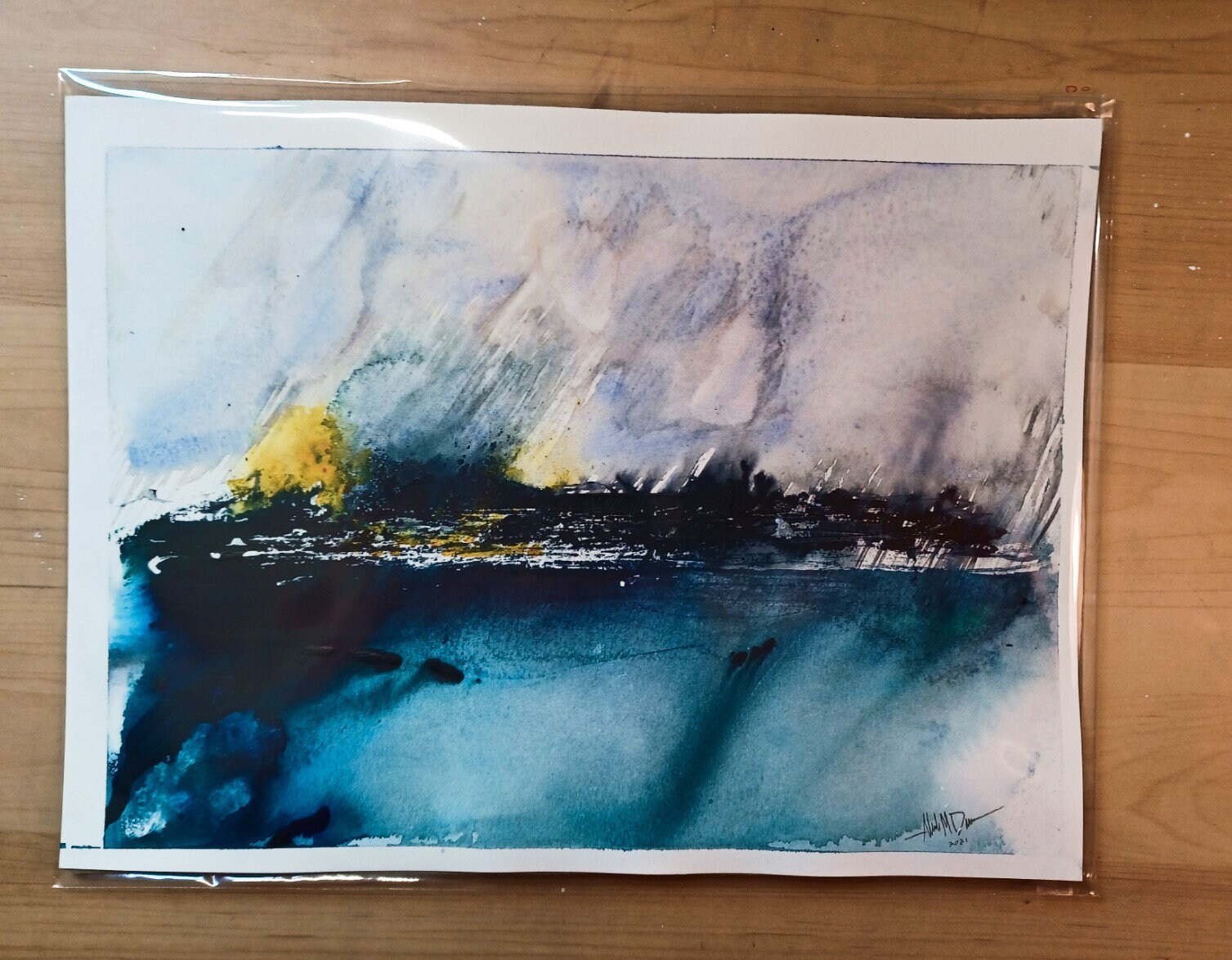 Abstract Rain Storm - Original Watercolor Painting, Impressionism ...