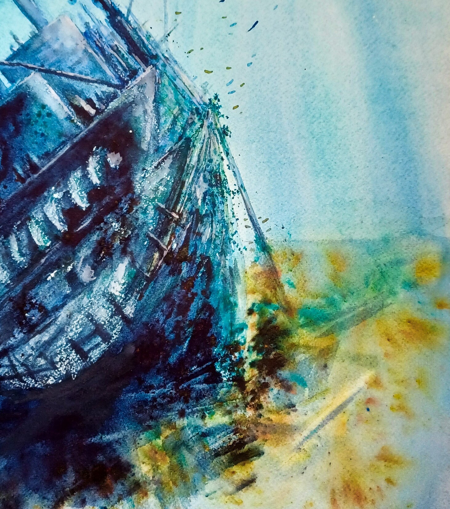 Shipwreck - Original Watercolor Painting, Scuba, Ocean Art, Beach Décor ...