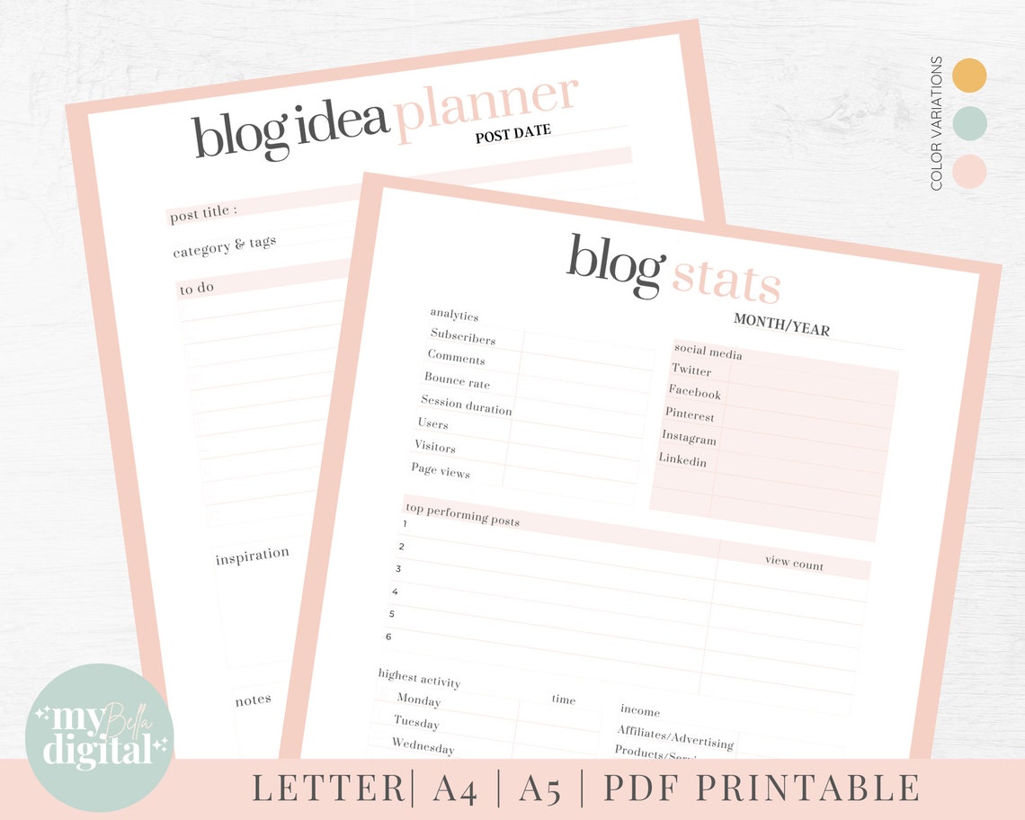 Blogging Planner Printable, Digital Planner for Bloggers, Blog ...