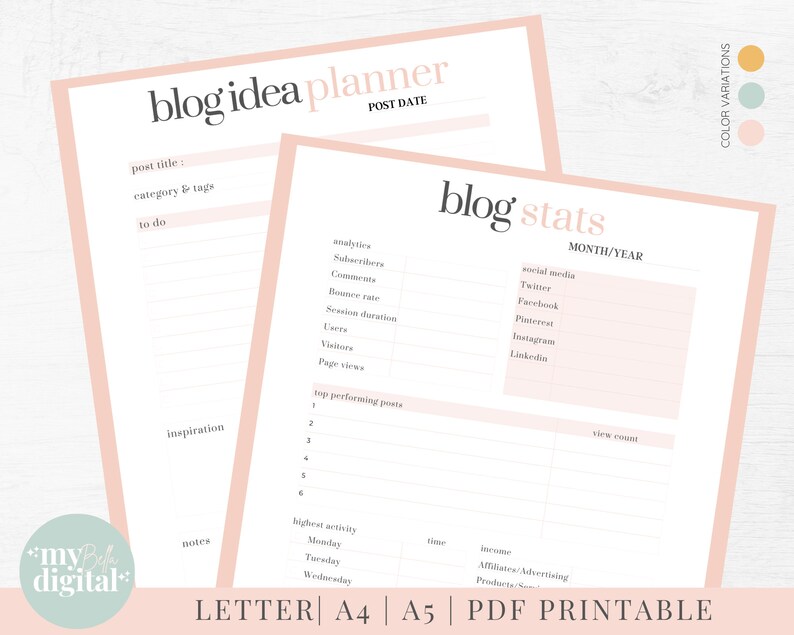 Blogging Planner Printable, Digital Planner for Bloggers, Blog ...