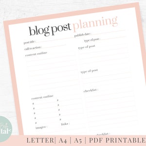 Blogging Planner Printable, Digital Planner for Bloggers, Blog ...