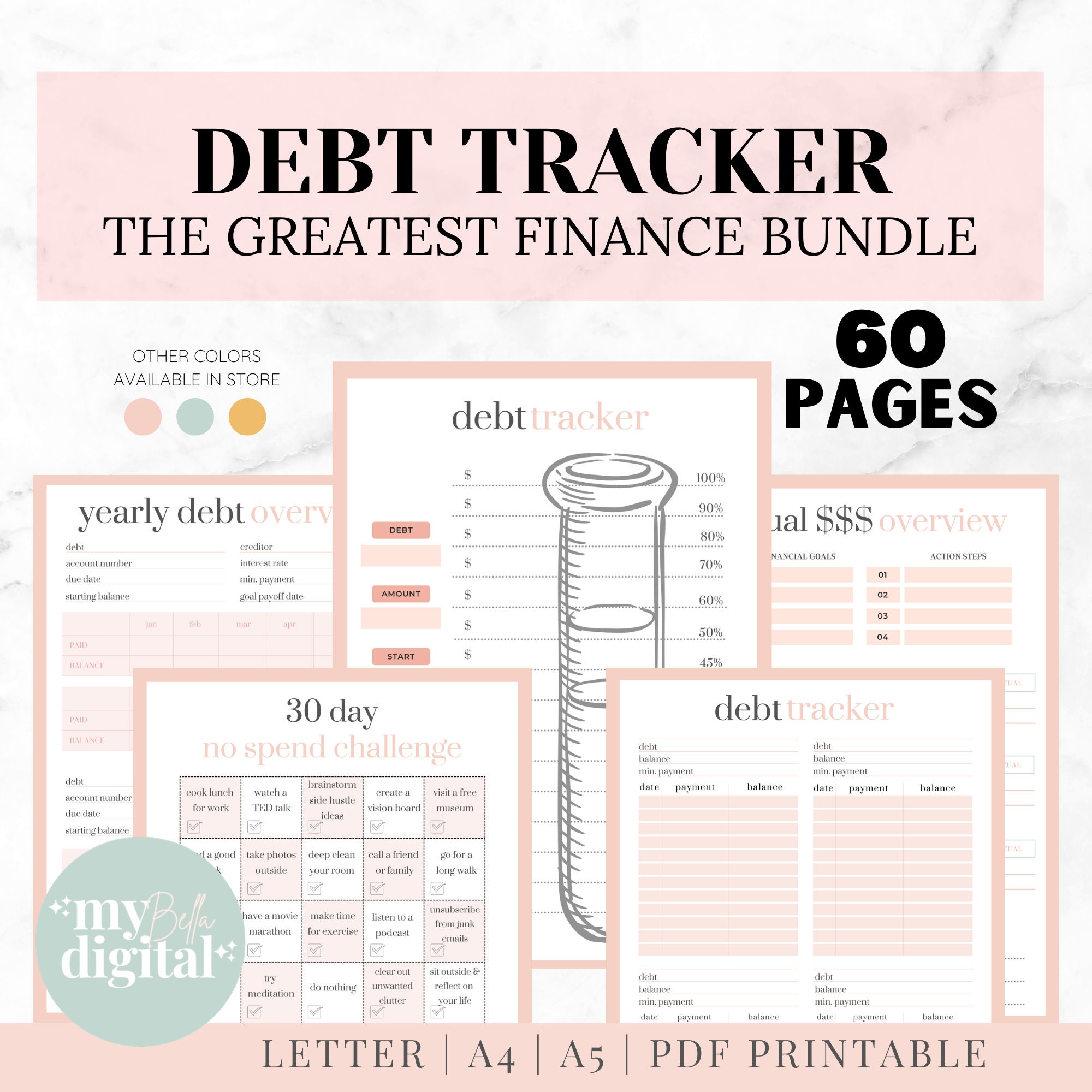 Debt Payoff Tracker, Debt Tracker, Savings Challenge Printable, 20k ...