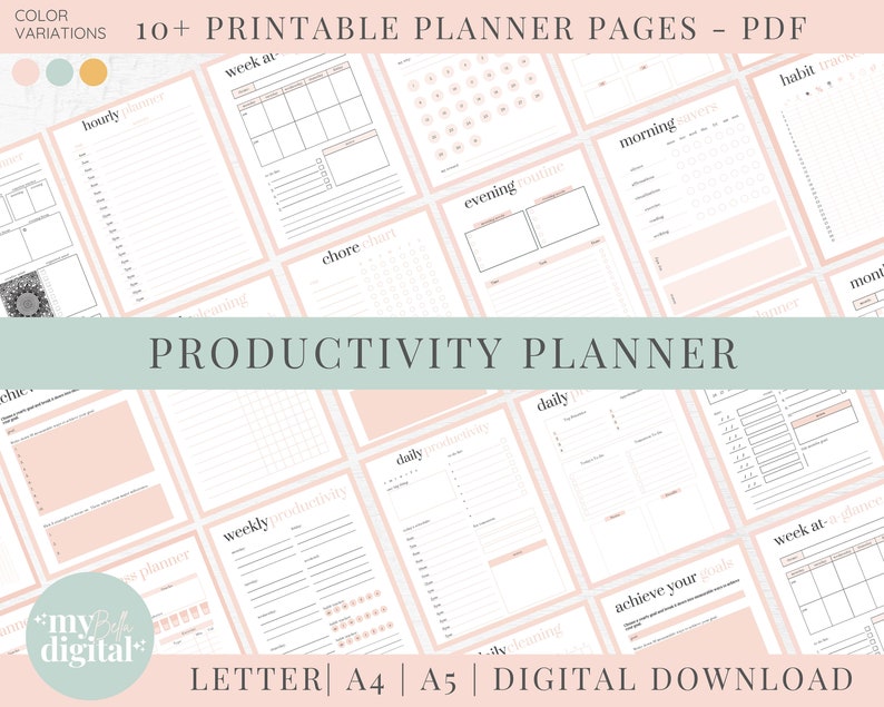 Productivity Planner Printable, Daily Productive, Daily Tasks Tracker ...