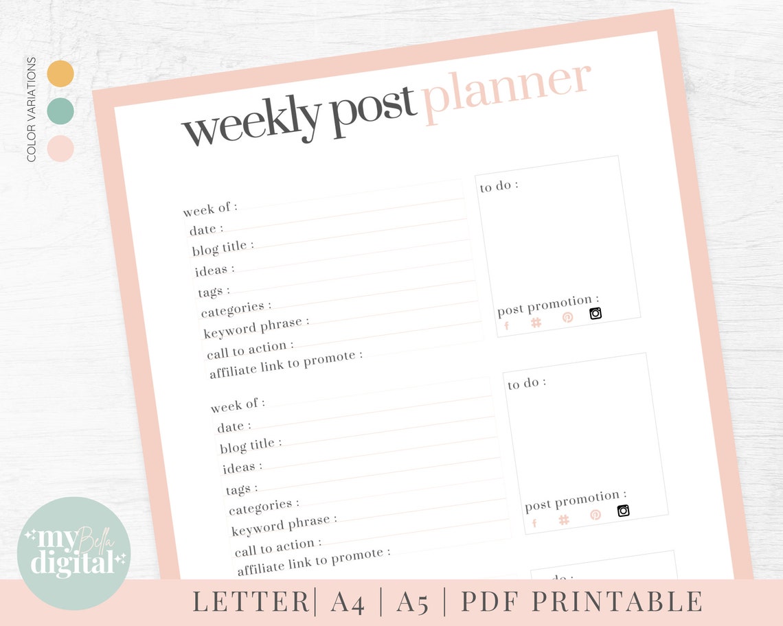 Blogging Planner Printable, Digital Planner for Bloggers, Blog ...