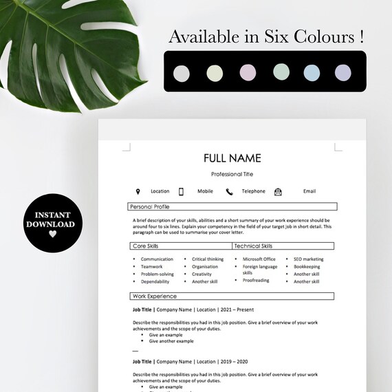 CV Template Grey Colour Modern & Minimalistic Digital - Etsy