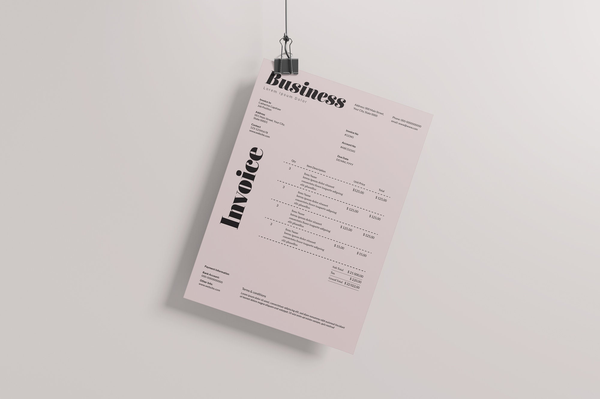 Minimal Business Invoice Template Fully Editable Illustrator - Etsy