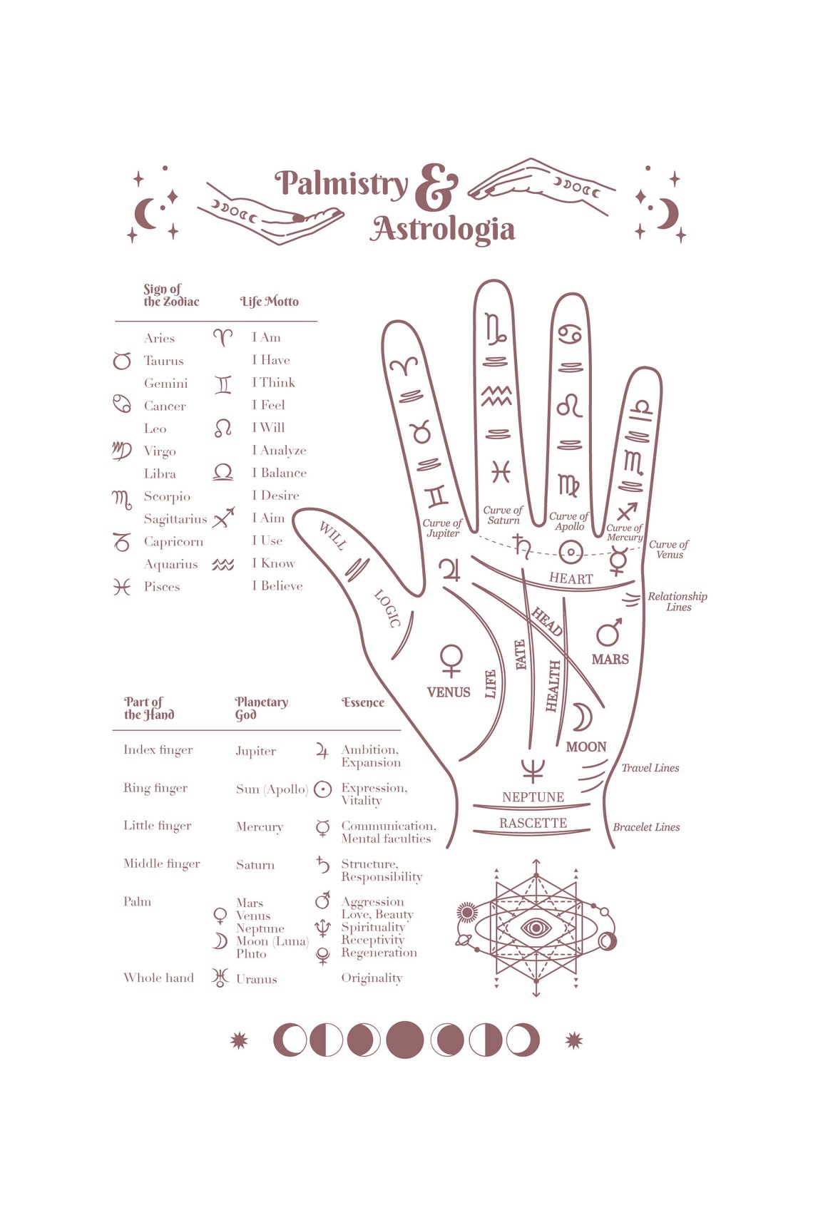 Palmistry & Palm Reading Guide SVG Template and Image Bundle - Etsy