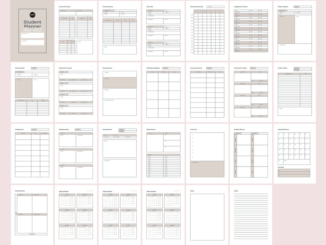 Academic Student Planner 2023-2024 Workbook Planner Inserts 4 Sizes - Etsy