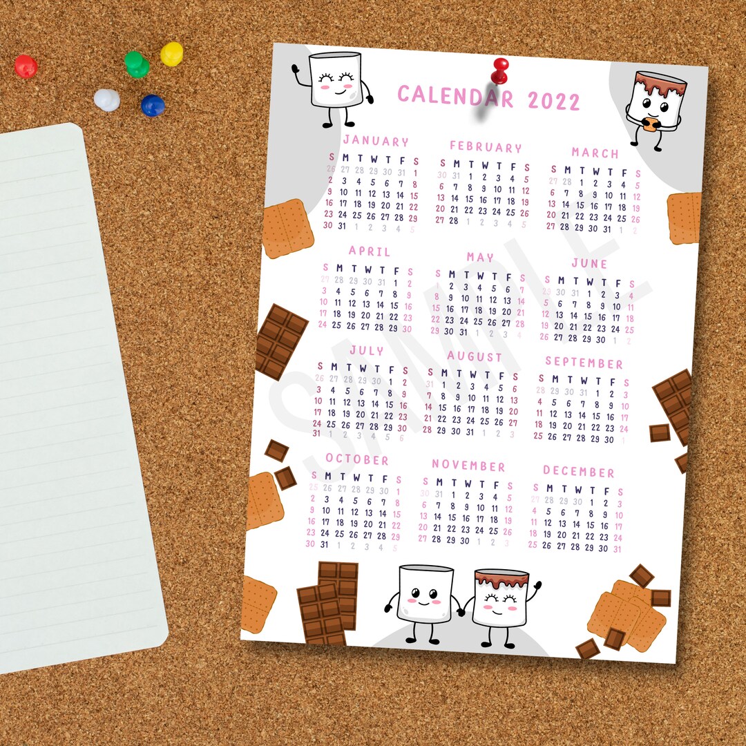 Digital Download Marshmallow Mug Smores Theme Calendar 2022 Yearly ...