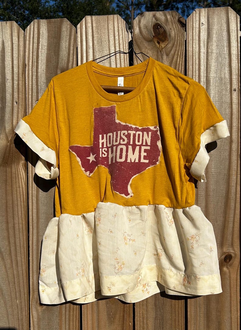 Refreshed Houston Tee: Texas Emblem, Floral Ruffle Details - Etsy