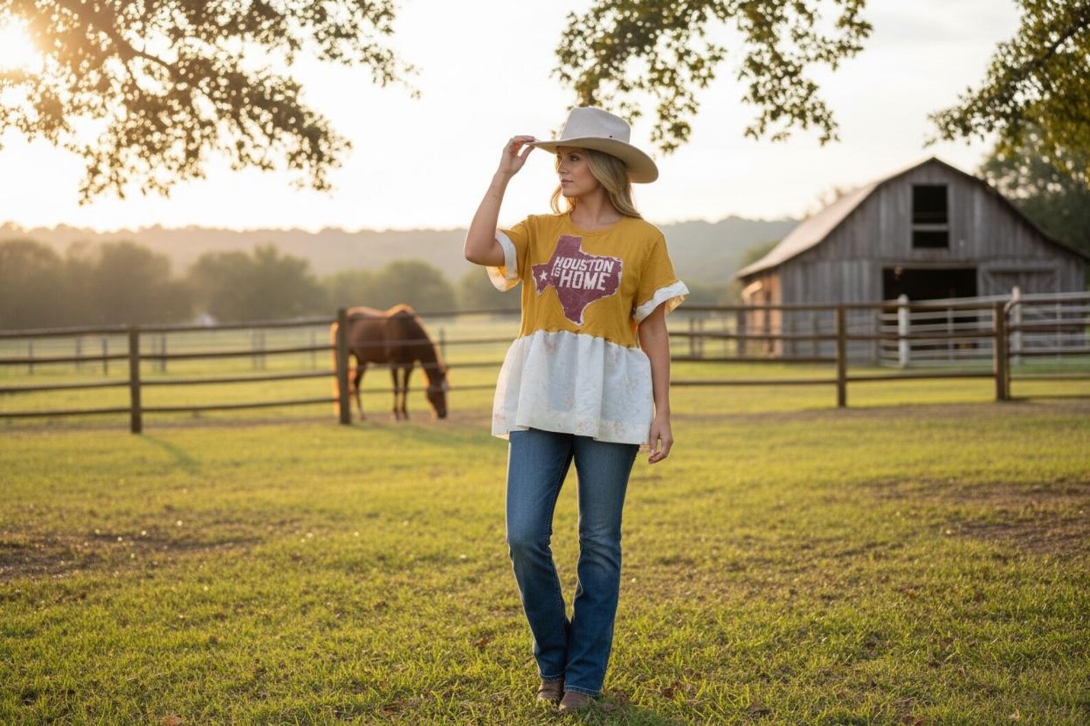 Refreshed Houston Tee: Texas Emblem, Floral Ruffle Details - Etsy
