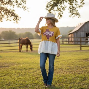 Refreshed Houston Tee: Texas Emblem, Floral Ruffle Details - Etsy
