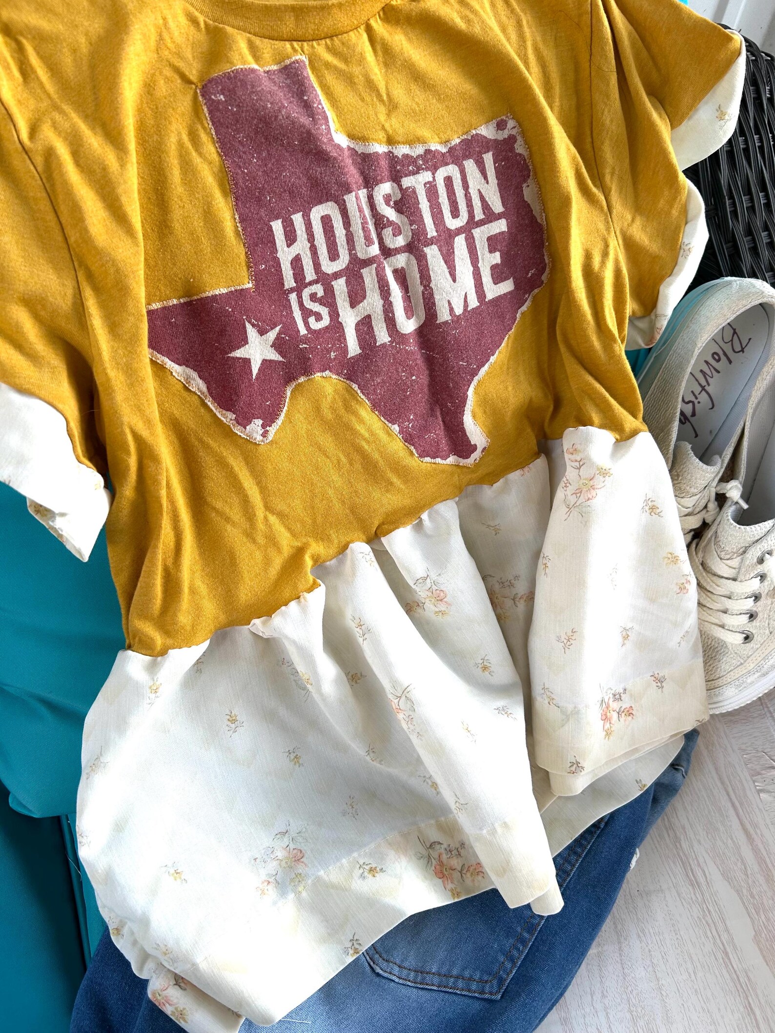 Refreshed Houston Tee: Texas Emblem, Floral Ruffle Details - Etsy