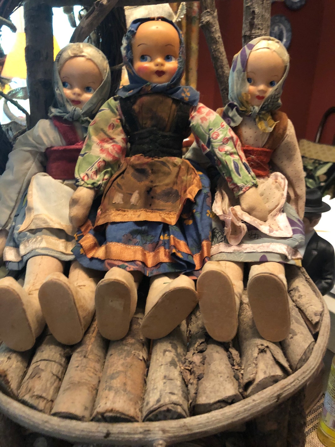 Mask Face Dolls, Set of Three Original Clothing & Shoes 1940s Celluloid ...