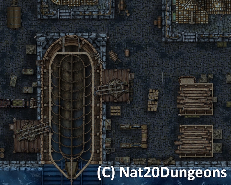 Shipyard Harbour Dock Battle Map for Dungeons & Dragons, TTRPG VTT Map ...