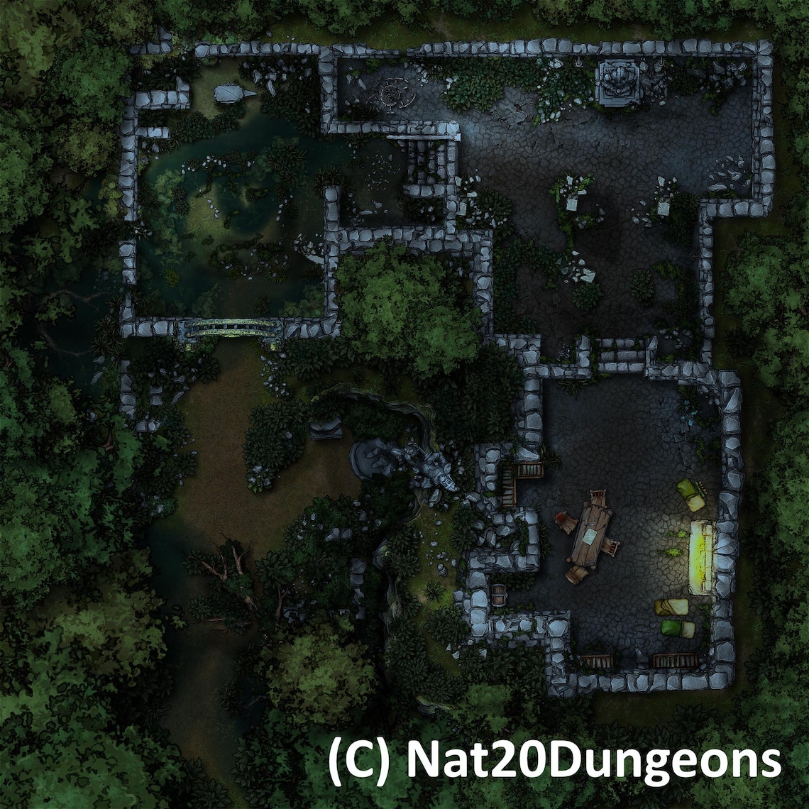 Forest Outpost Ruins Battle Map for Dungeons & Dragons, TTRPG VTT Map ...