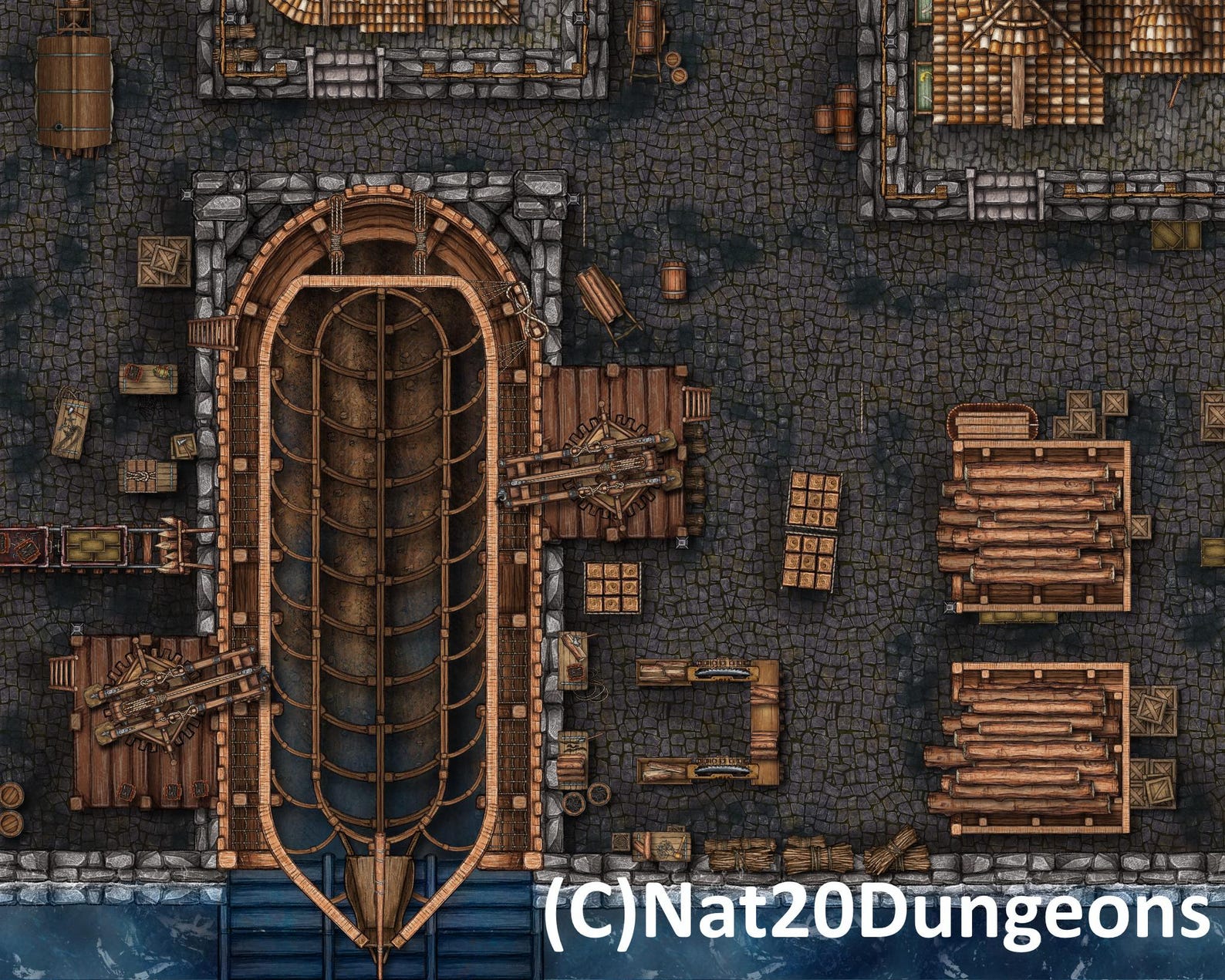 Shipyard Harbour Dock Battle Map for Dungeons & Dragons, TTRPG VTT Map ...
