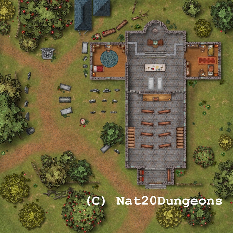 Church Graveyard and Crypt Battle Map for Dungeons & Dragons, TTRPG VTT ...