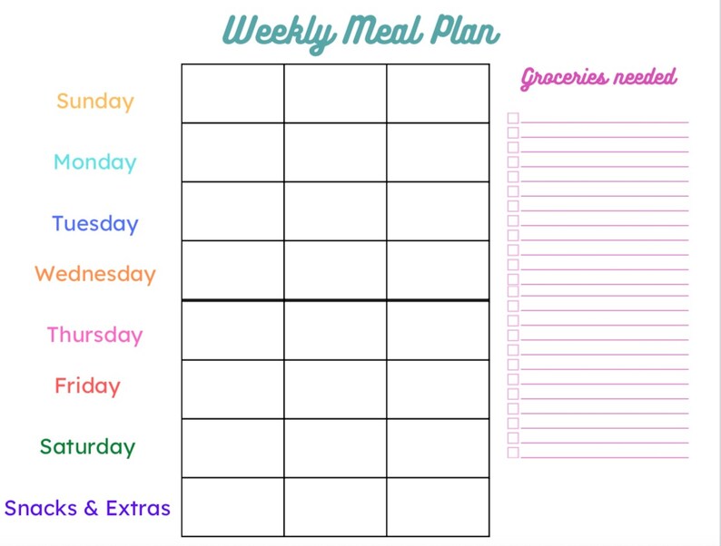 Simple Weekly Meal Plan/grocery List Printable - Etsy